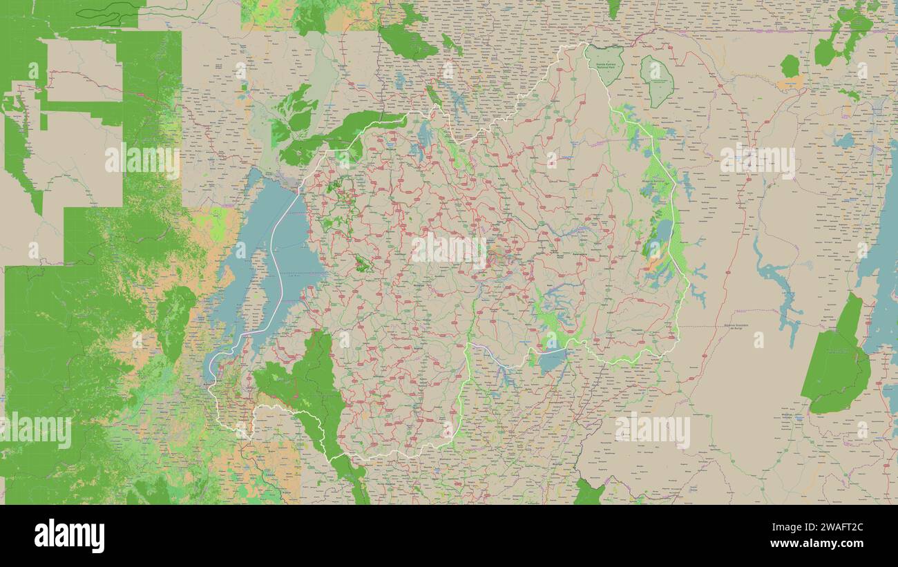 Rwanda outlined on a topographic, OSM France style map Stock Photo - Alamy