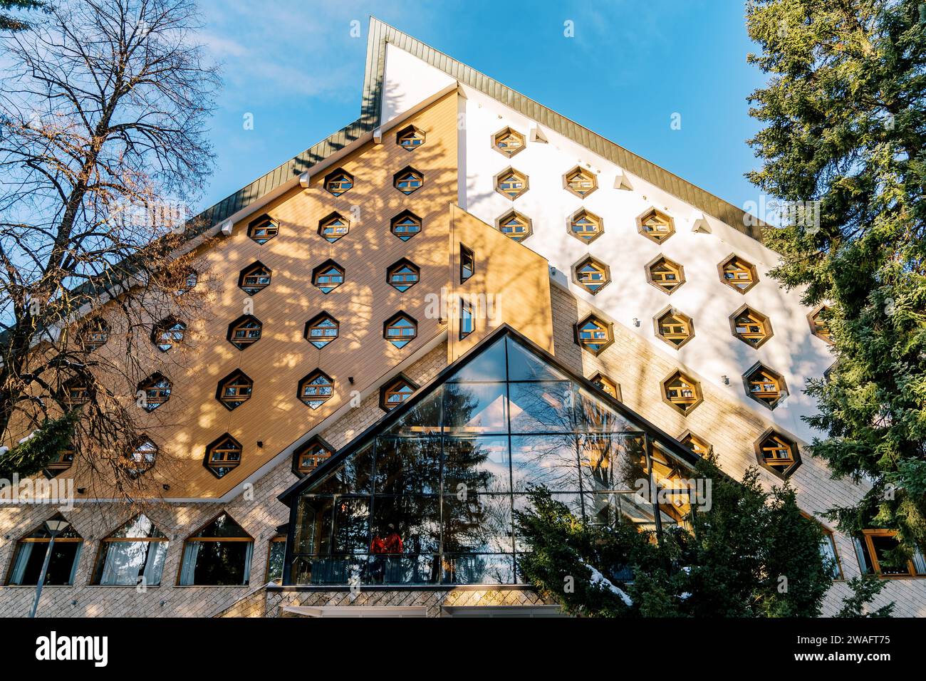 Triangular Bianca Resort and Spa hotel with honeycomb windows in the ...