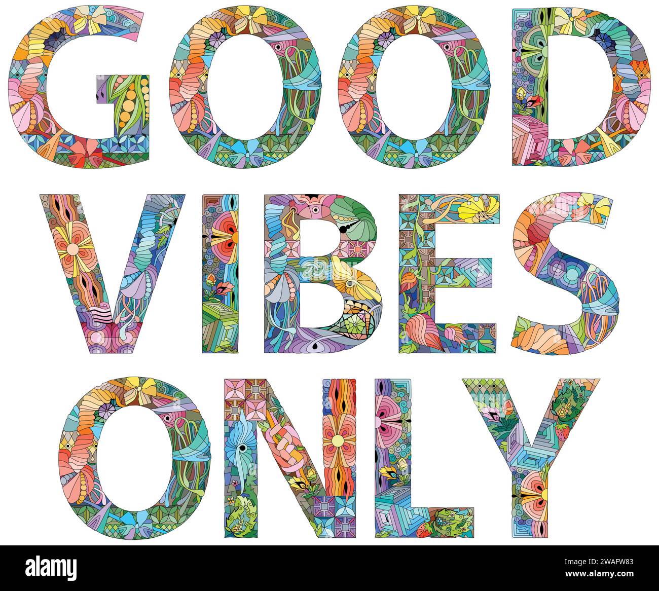 Hand-painted art design. Hand drawn illustration words GOOD VIBES ONLY ...