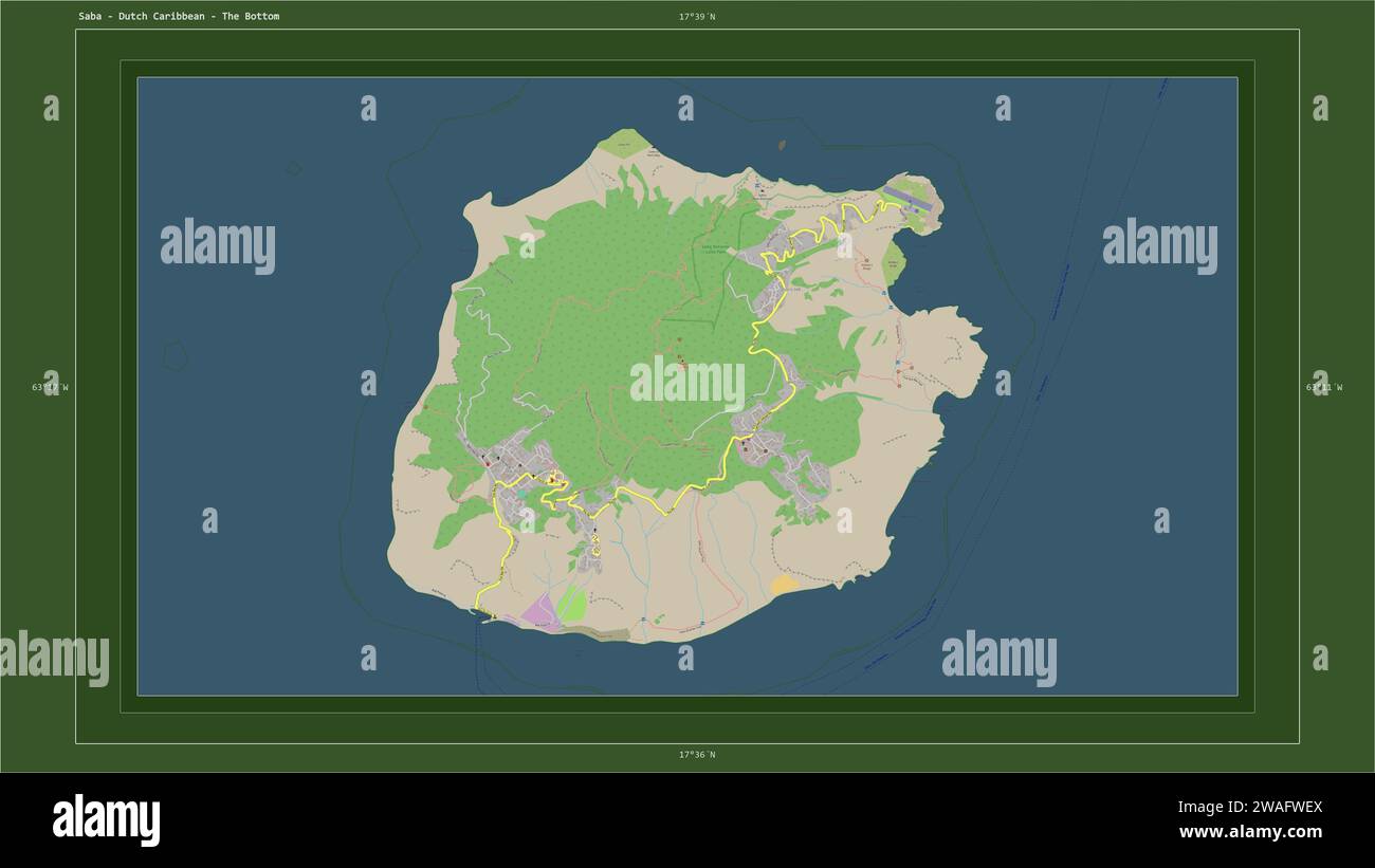 Saba - Dutch Caribbean highlighted on a topographic, OSM Germany style ...