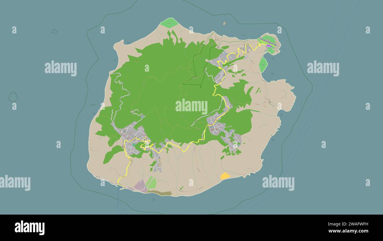 Saba - Dutch Caribbean outlined on a topographic, OSM France style map ...
