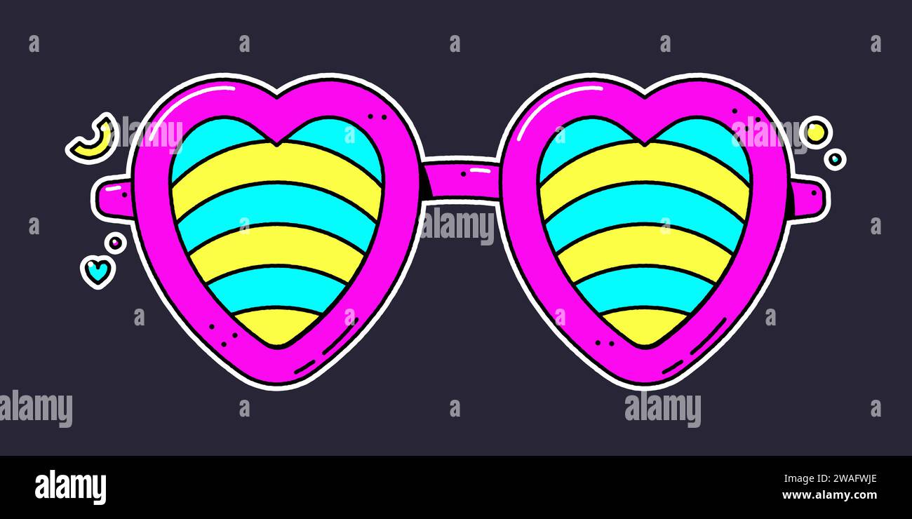 Groovy retro trippy purple heart shape sunglasses Stock Vector Image ...