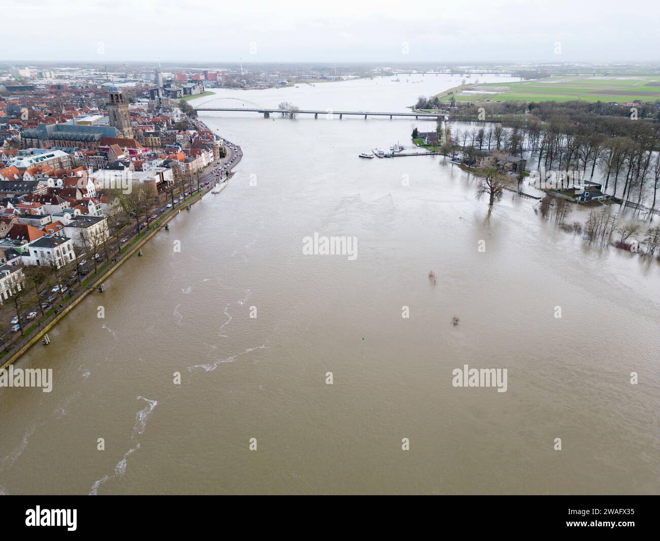 A high water level in the Ijssel river near Deventer, Holland Stock ...