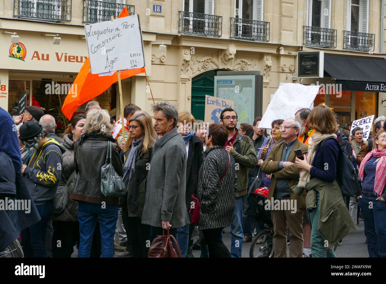 Paris, France - April 21 2017: Demonstration in Paris, protest march of ...