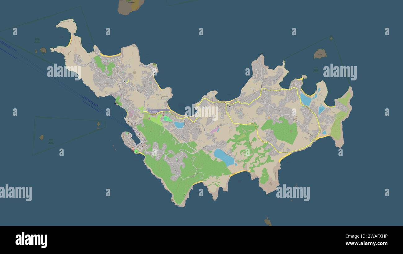 Saint Barthelemy highlighted on a topographic, OSM standard style map ...