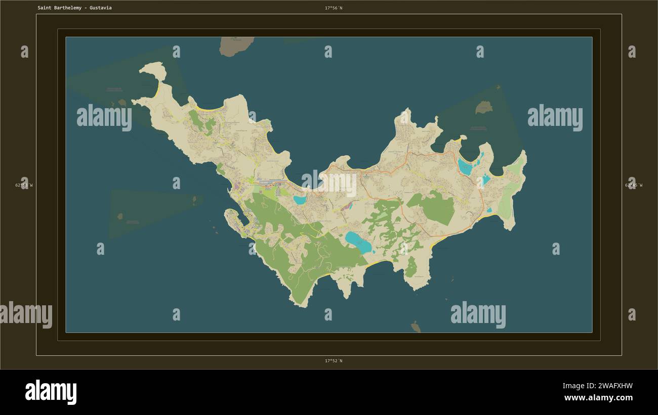 Saint Barthelemy highlighted on a topographic, OSM Humanitarian style ...
