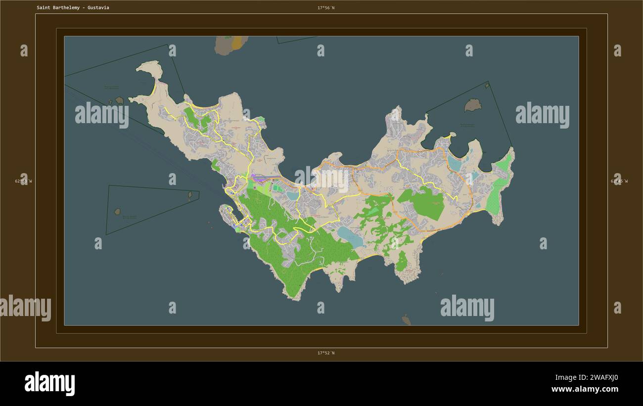 Saint Barthelemy highlighted on a topographic, OSM France style map map ...