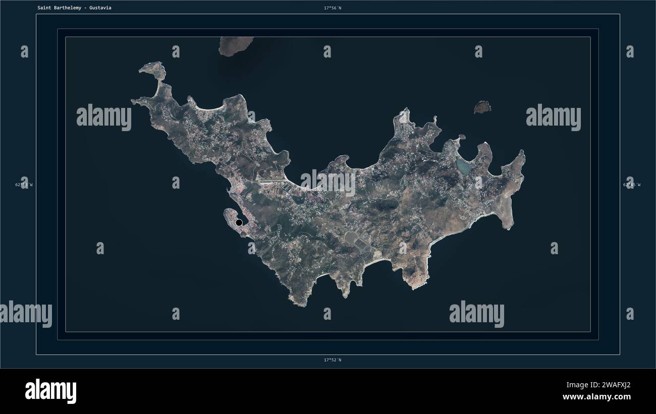 Saint Barthelemy highlighted on a high resolution satellite map map with the country's capital ...