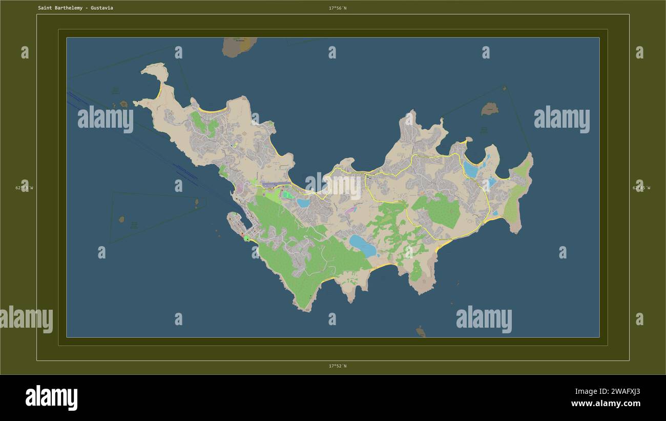 Saint Barthelemy highlighted on a topographic, OSM standard style map ...