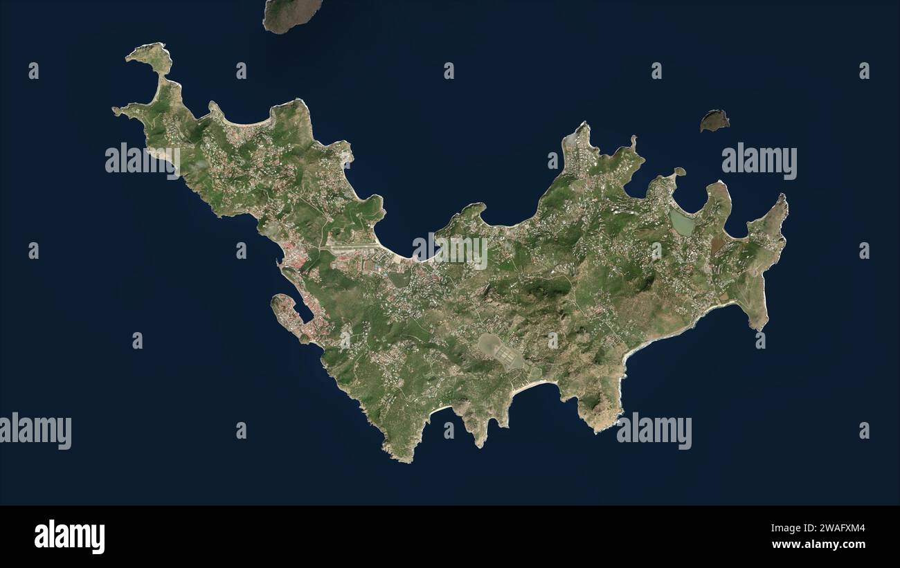 Saint Barthelemy highlighted on a low resolution satellite map Stock ...