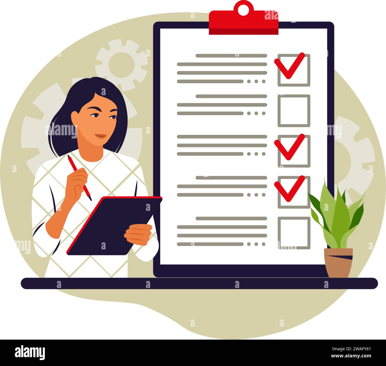 Business woman filling list in Stock Vector Images - Alamy