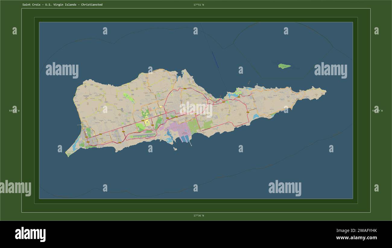 Saint Croix - U.S. Virgin Islands highlighted on a topographic, OSM Germany style map map with ...