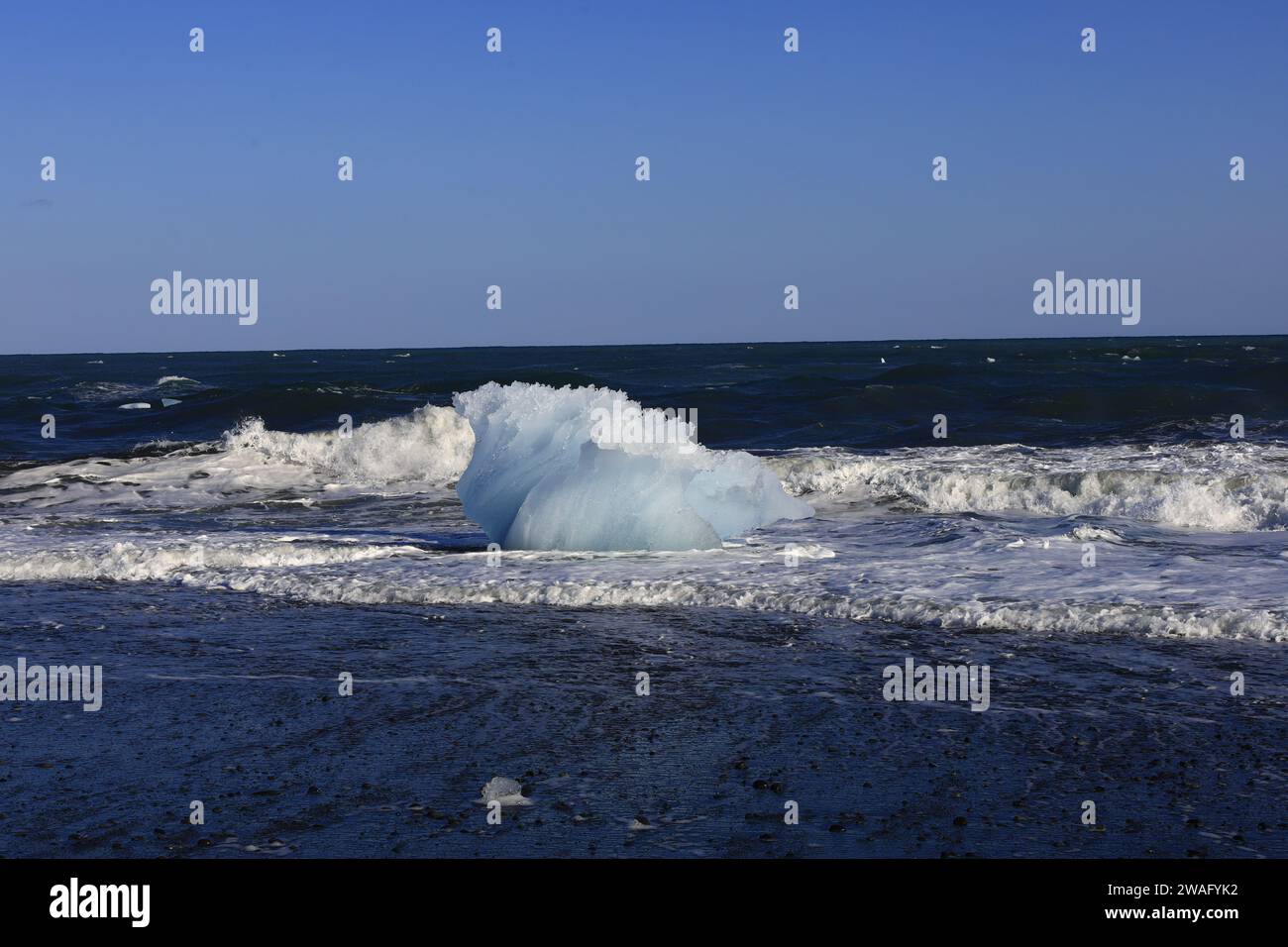 View on a iceberg on the Diamond Beach located south of the Vatnajökull ...