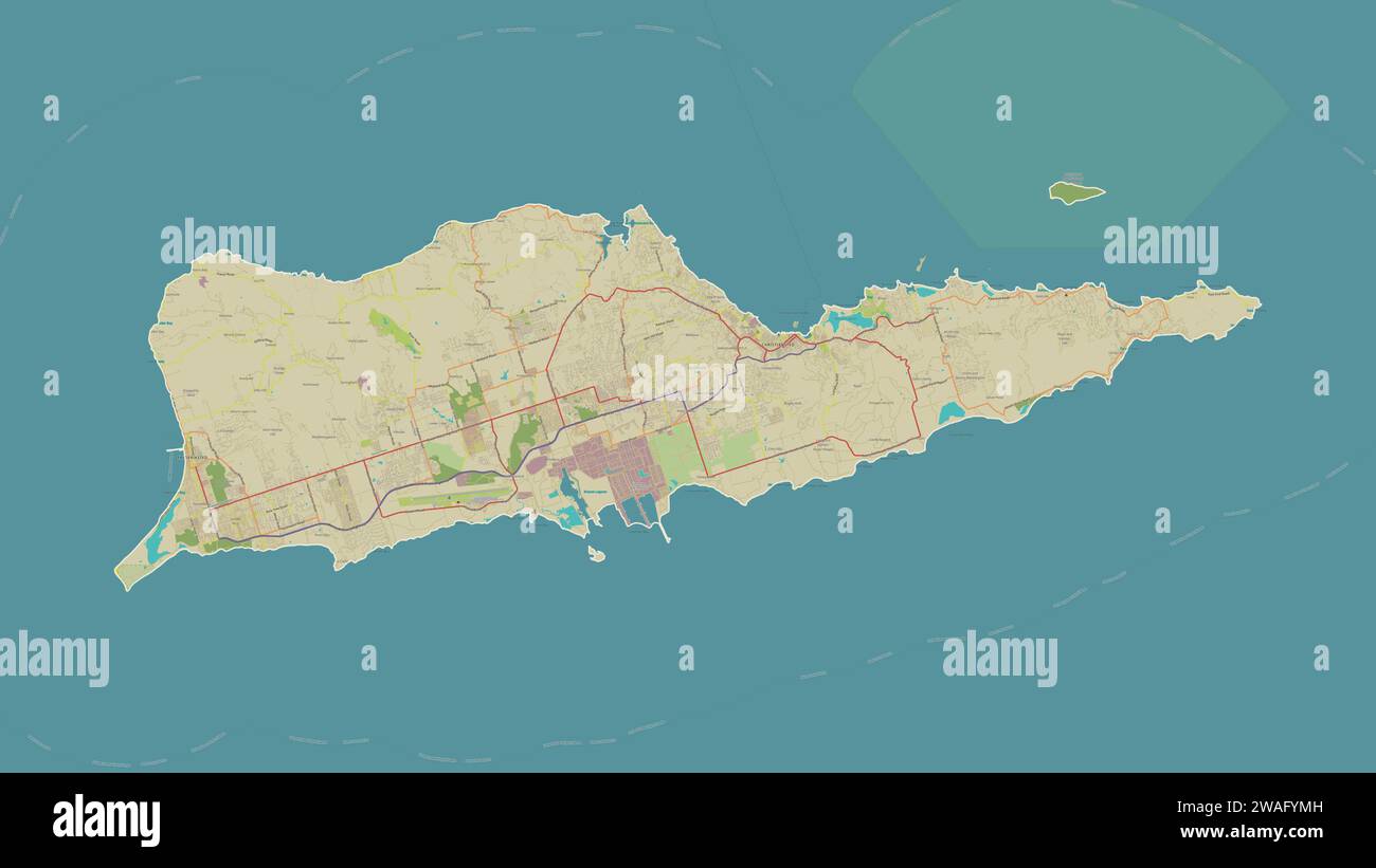 Saint Croix - U.S. Virgin Islands outlined on a topographic, OSM ...