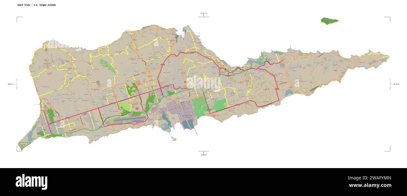 Shape of a topographic, OSM France style map of the Saint Croix - U.S ...