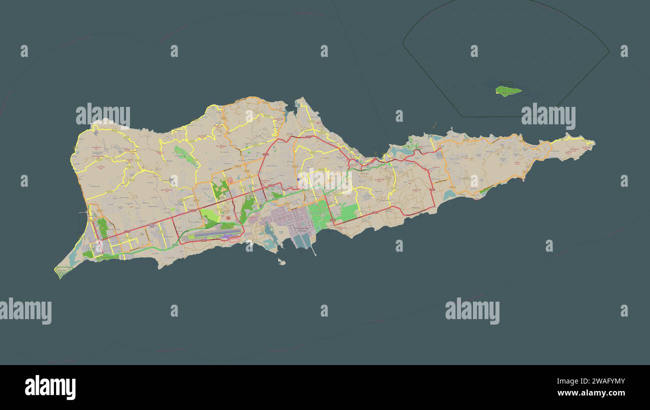 Saint Croix - U.S. Virgin Islands highlighted on a topographic, OSM ...