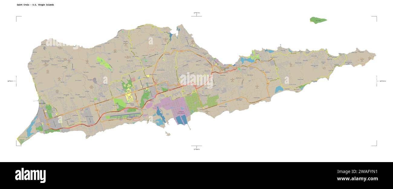 Shape of a topographic, OSM standard style map of the Saint Croix - U.S. Virgin Islands, with ...