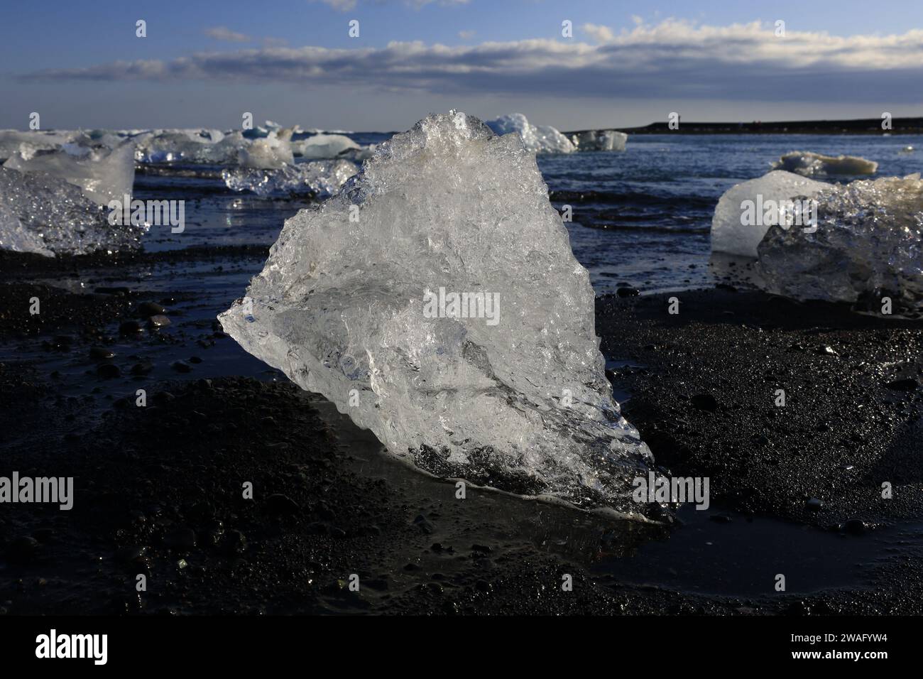 View on a iceberg on the Diamond Beach located south of the Vatnajökull ...