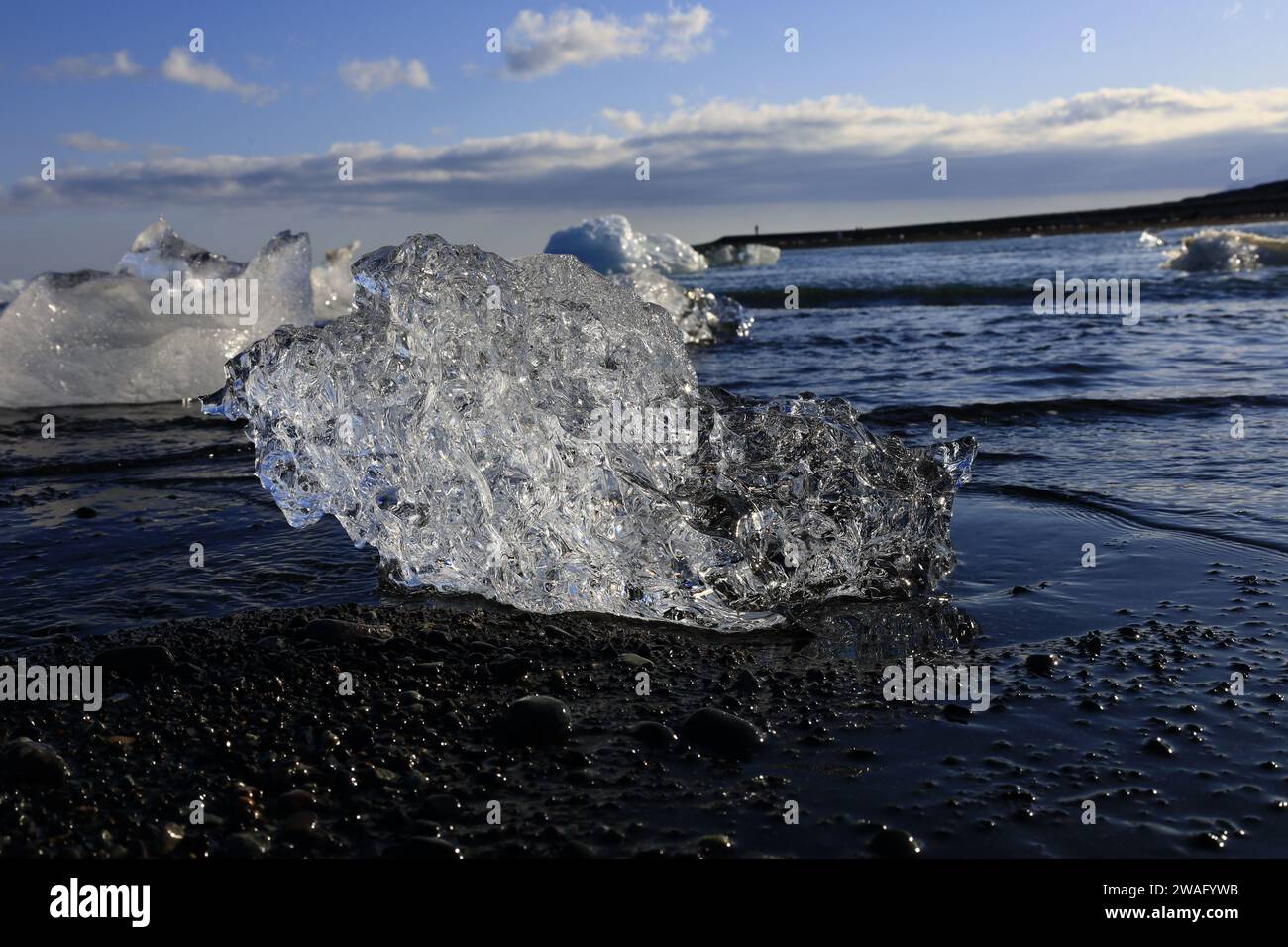 View on a iceberg on the Diamond Beach located south of the Vatnajökull ...