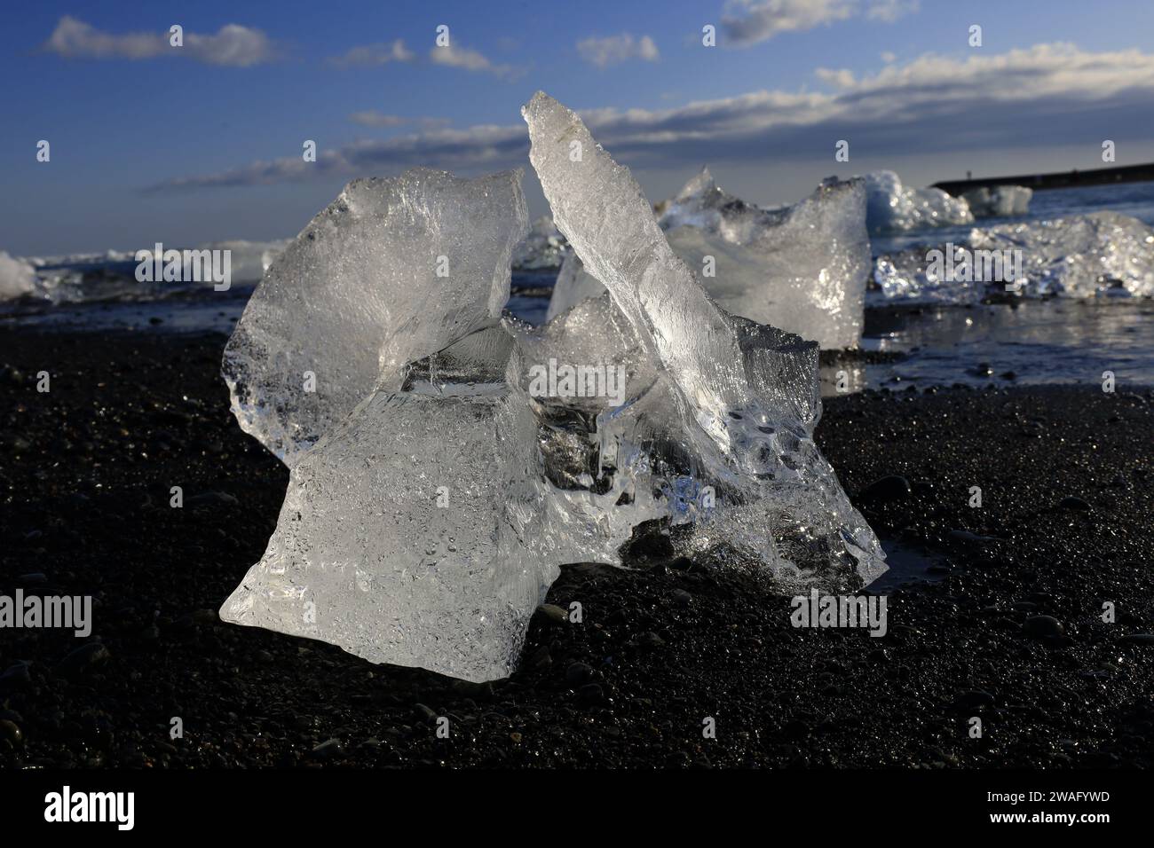 View on a iceberg on the Diamond Beach located south of the Vatnajökull ...