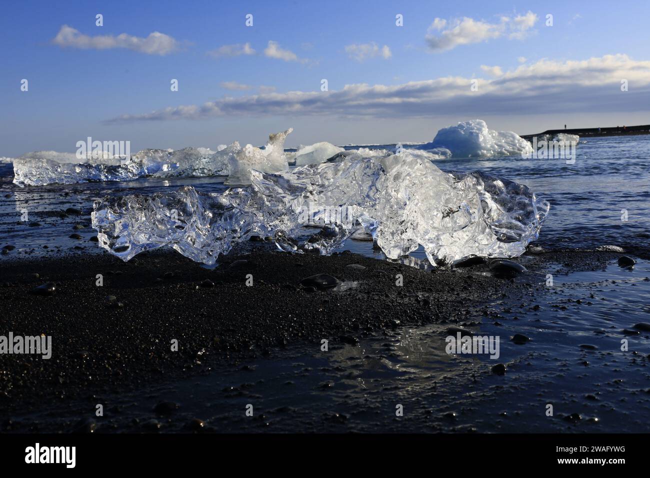 View on a iceberg on the Diamond Beach located south of the Vatnajökull ...