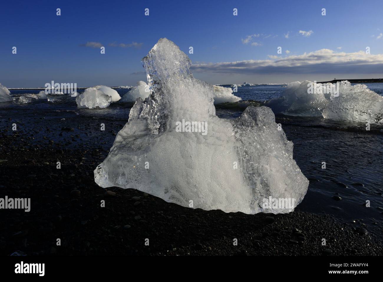 View on a iceberg on the Diamond Beach located south of the Vatnajökull ...