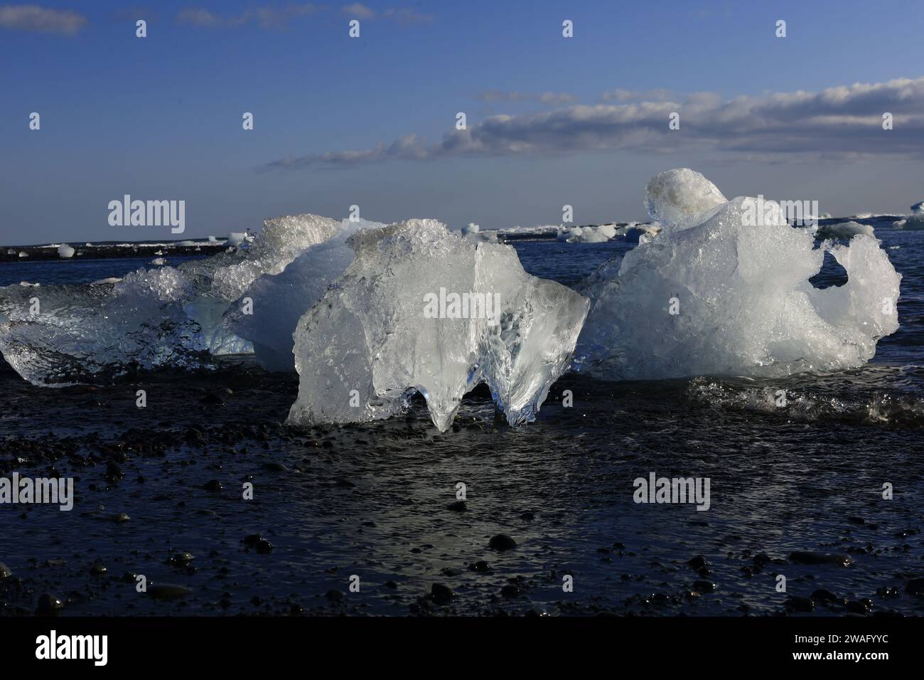 View on a iceberg on the Diamond Beach located south of the Vatnajökull ...