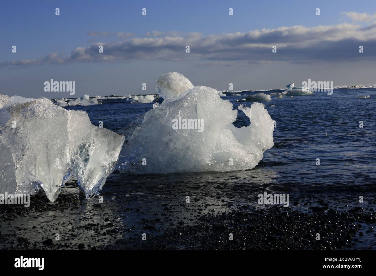 View on a iceberg on the Diamond Beach located south of the Vatnajökull ...