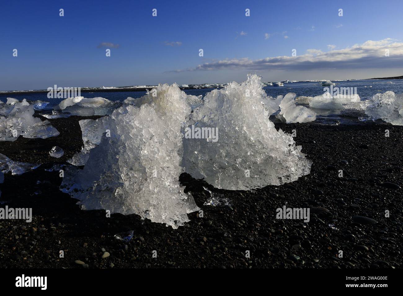 View on a iceberg on the Diamond Beach located south of the Vatnajökull ...