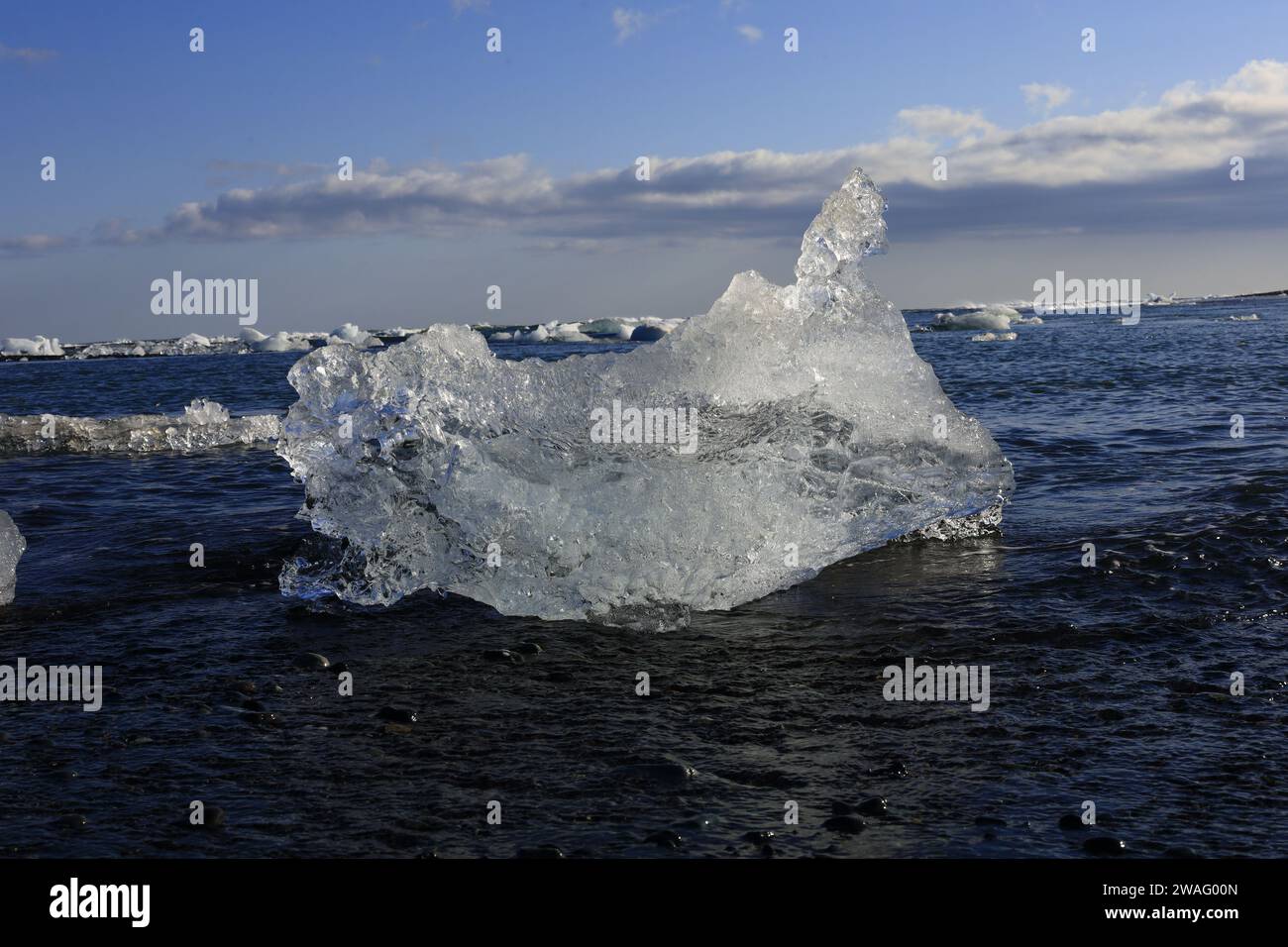 View on a iceberg on the Diamond Beach located south of the Vatnajökull ...