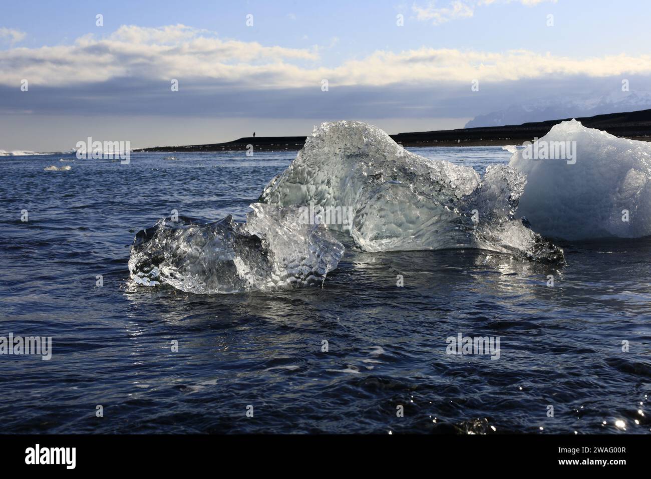 View on a iceberg on the Diamond Beach located south of the Vatnajökull ...
