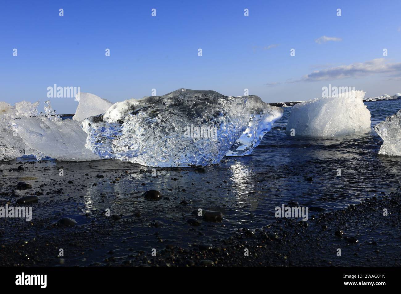 View on a iceberg on the Diamond Beach located south of the Vatnajökull ...