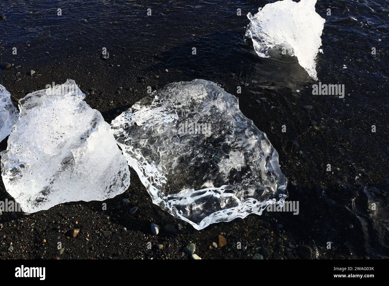 View on a iceberg on the Diamond Beach located south of the Vatnajökull ...