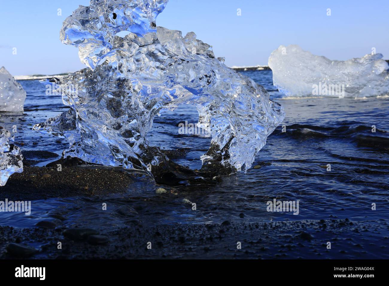 View on a iceberg on the Diamond Beach located south of the Vatnajökull ...