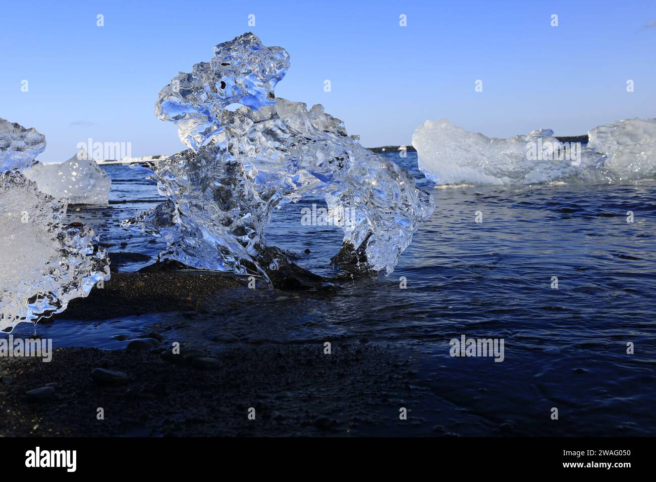 View on a iceberg on the Diamond Beach located south of the Vatnajökull ...