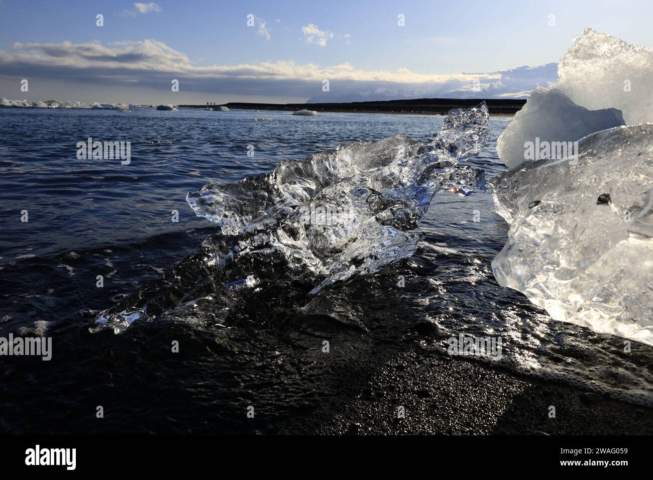 View on a iceberg on the Diamond Beach located south of the Vatnajökull ...