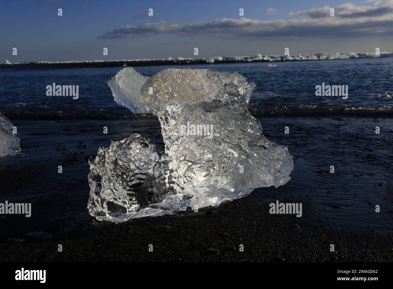 View on a iceberg on the Diamond Beach located south of the Vatnajökull ...