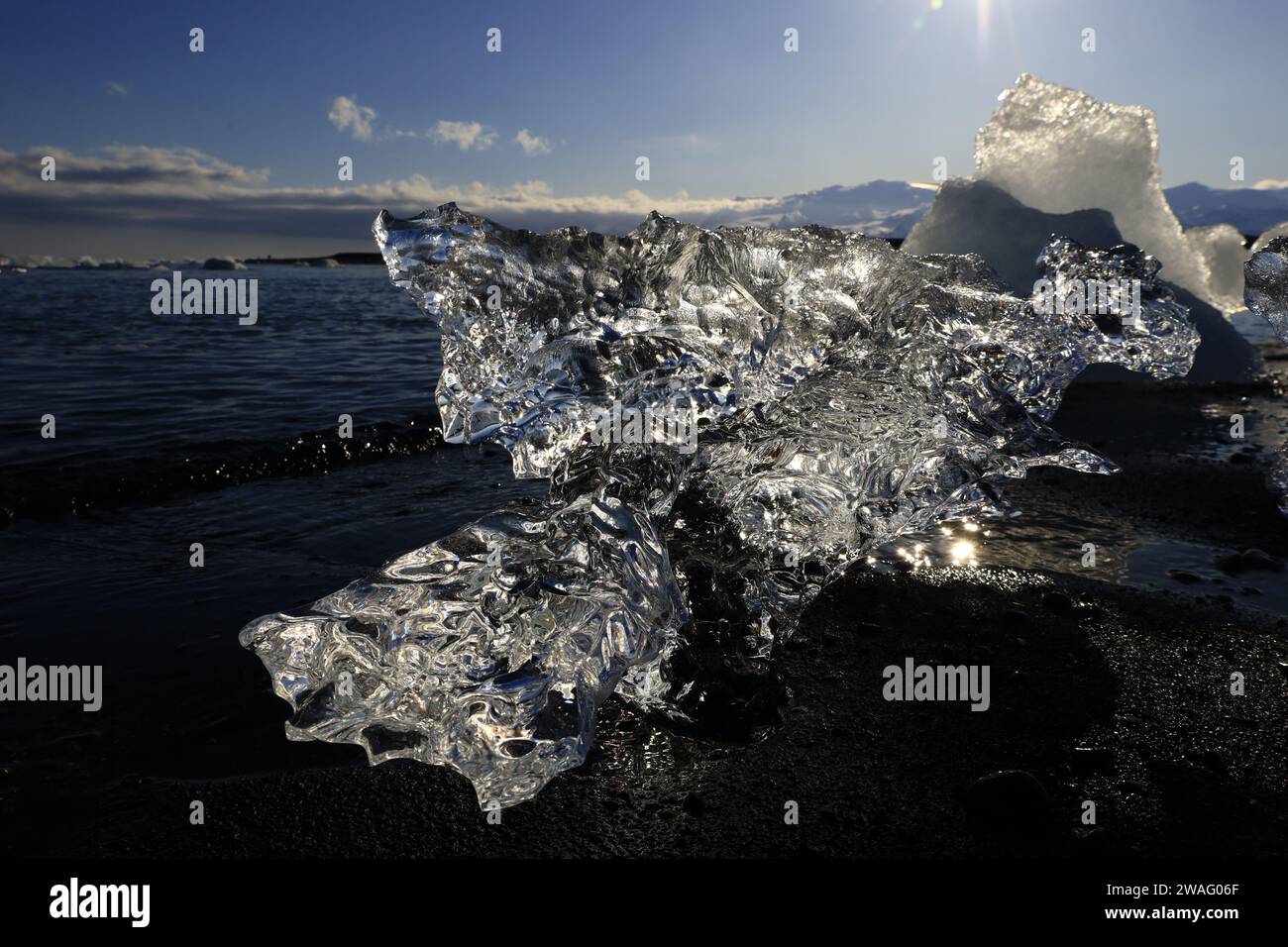 View on a iceberg on the Diamond Beach located south of the Vatnajökull ...