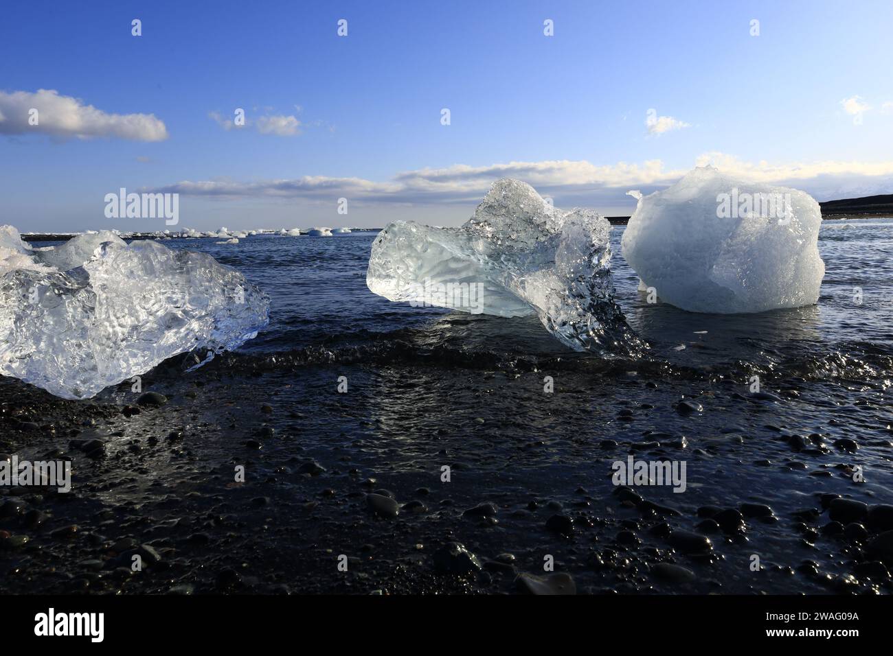 View on a iceberg on the Diamond Beach located south of the Vatnajökull ...