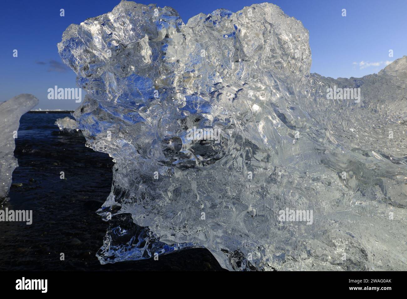 View on a iceberg on the Diamond Beach located south of the Vatnajökull ...
