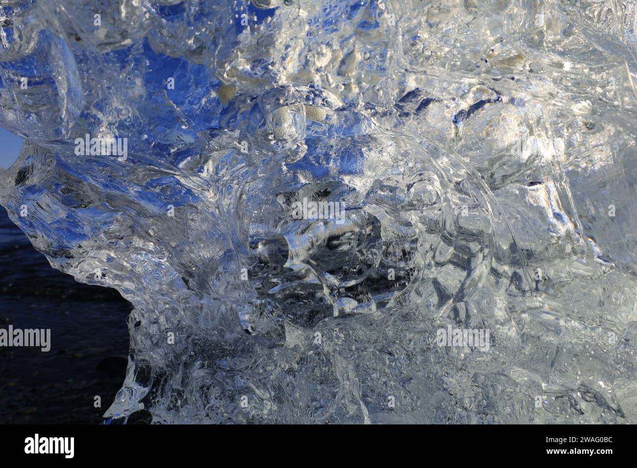 View on a iceberg on the Diamond Beach located south of the Vatnajökull ...