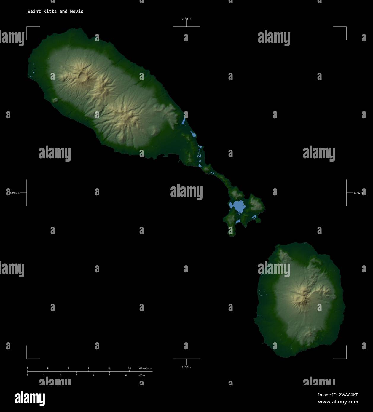Shape of a Colored elevation map with lakes and rivers of the Saint ...