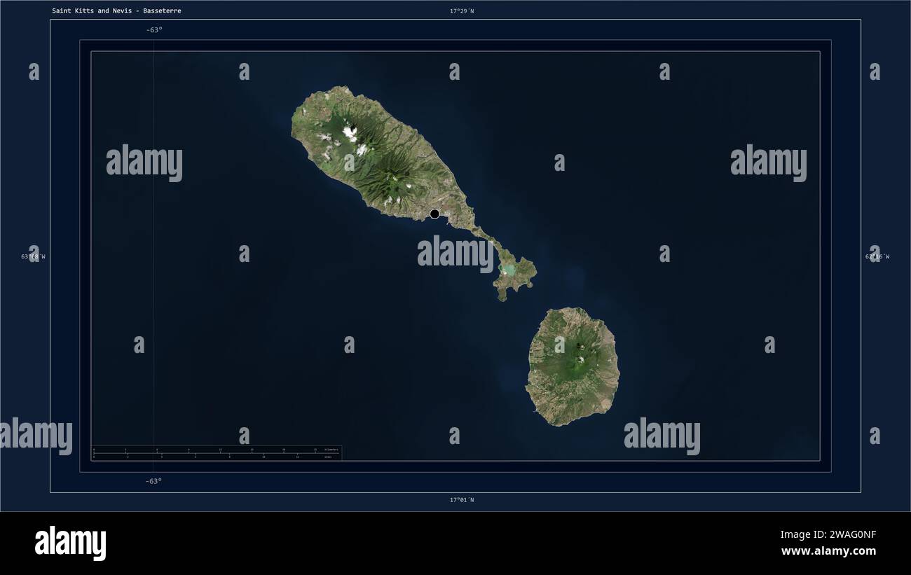 Saint Kitts and Nevis highlighted on a low resolution satellite map map ...