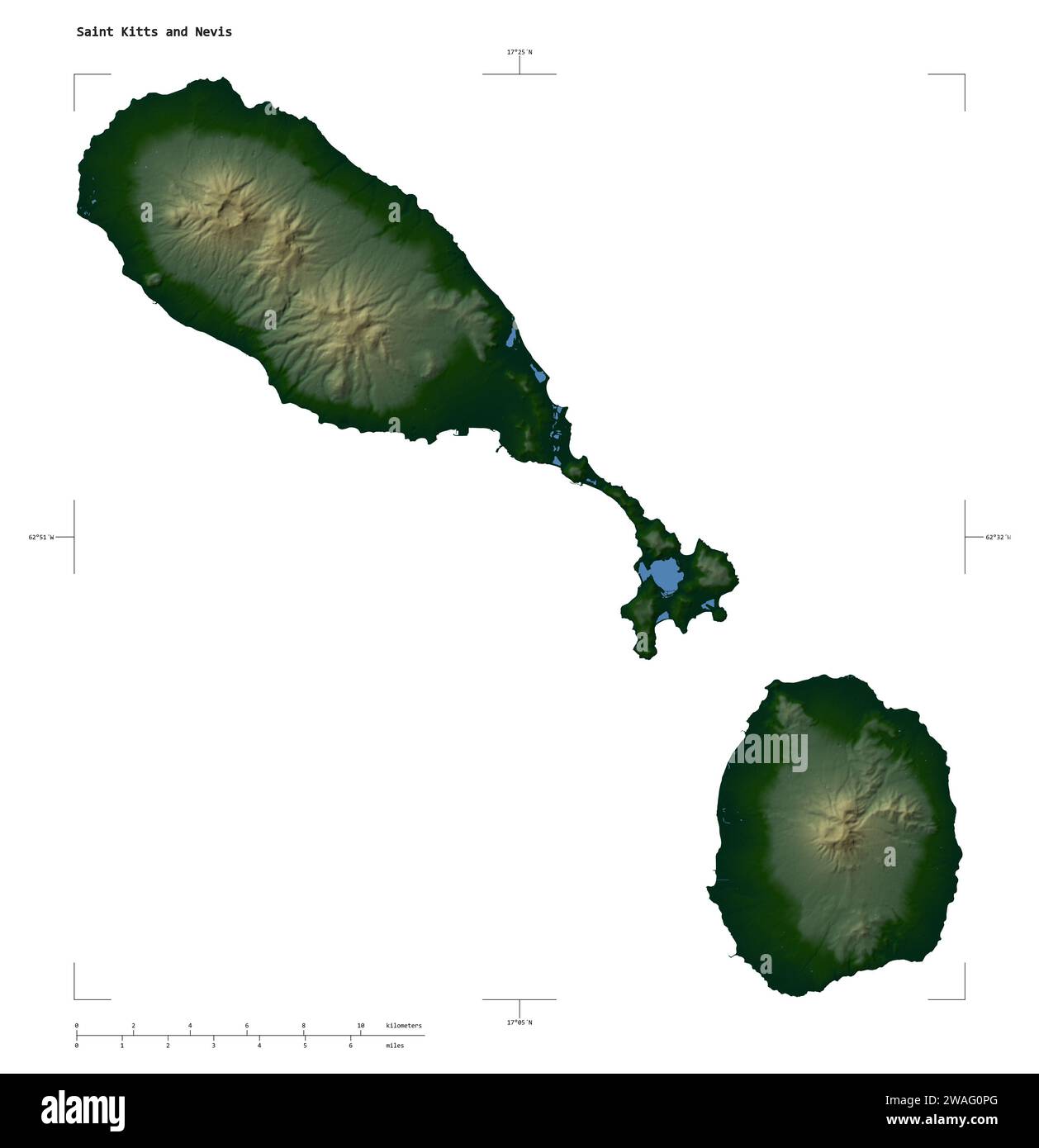 Shape of a Colored elevation map with lakes and rivers of the Saint ...