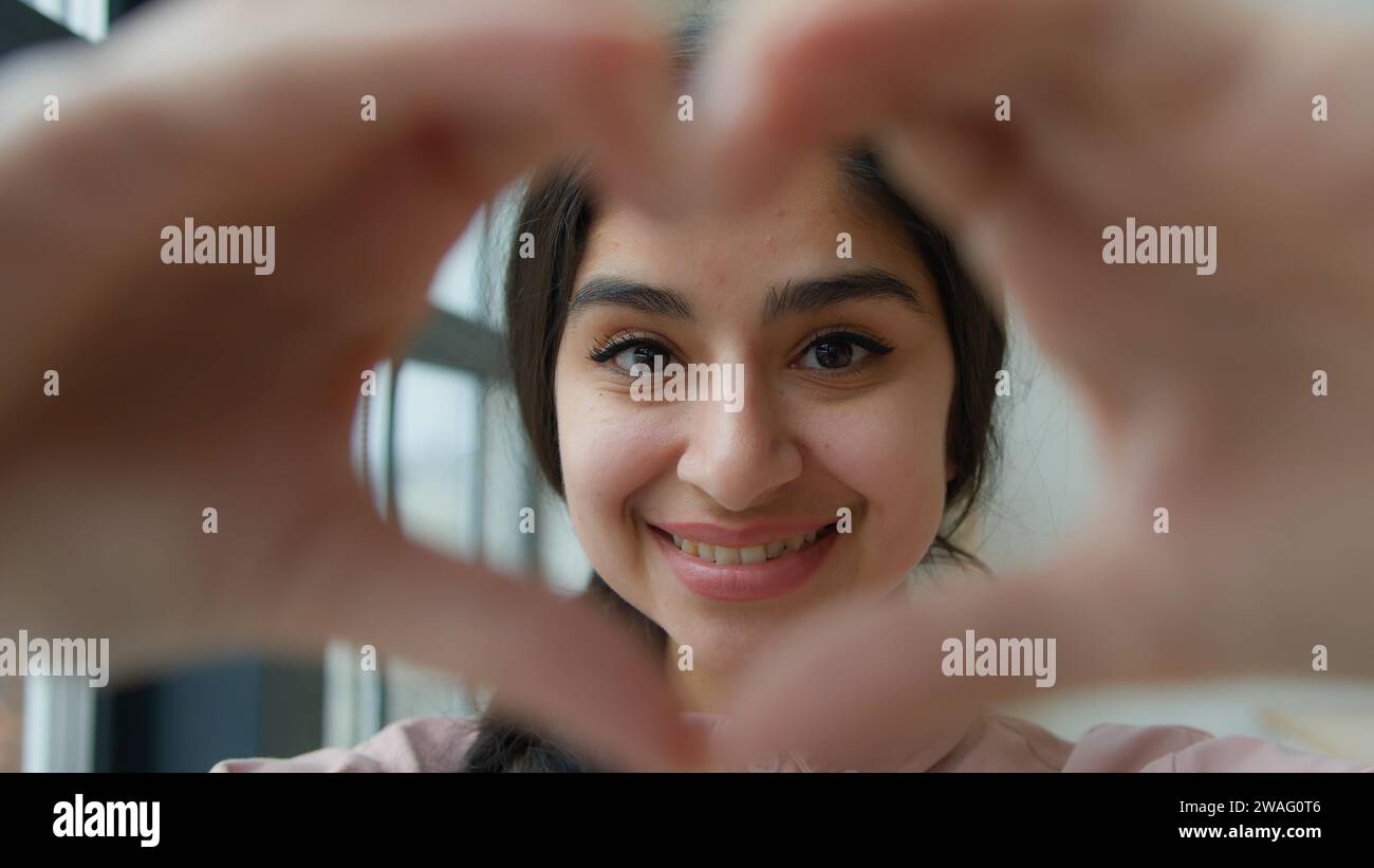 Headshot happy Arabian Indian ethnic millennial woman student girl ...