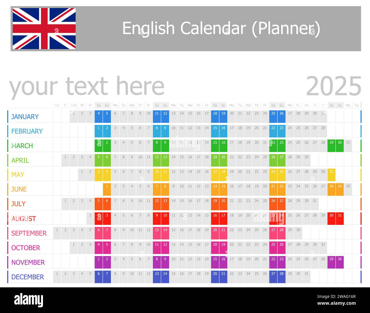 2025 english vector calendar hi-res stock photography and images - Alamy