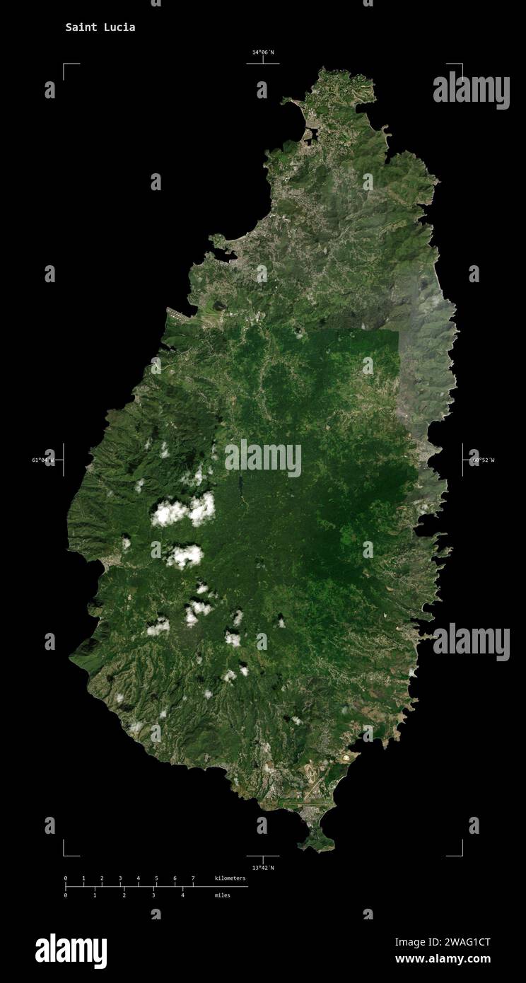 Shape of a low resolution satellite map of the Saint Lucia, with ...