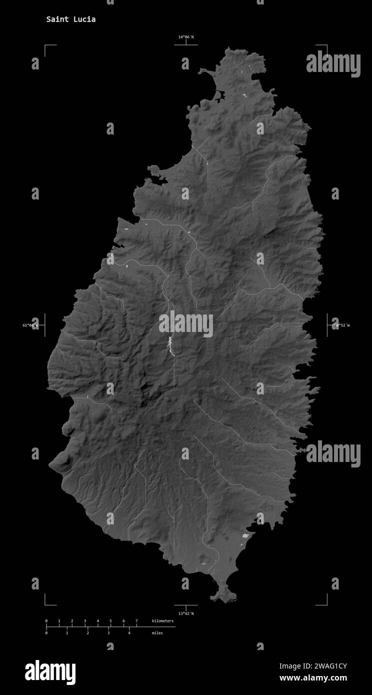 Shape of a Grayscale elevation map with lakes and rivers of the Saint ...