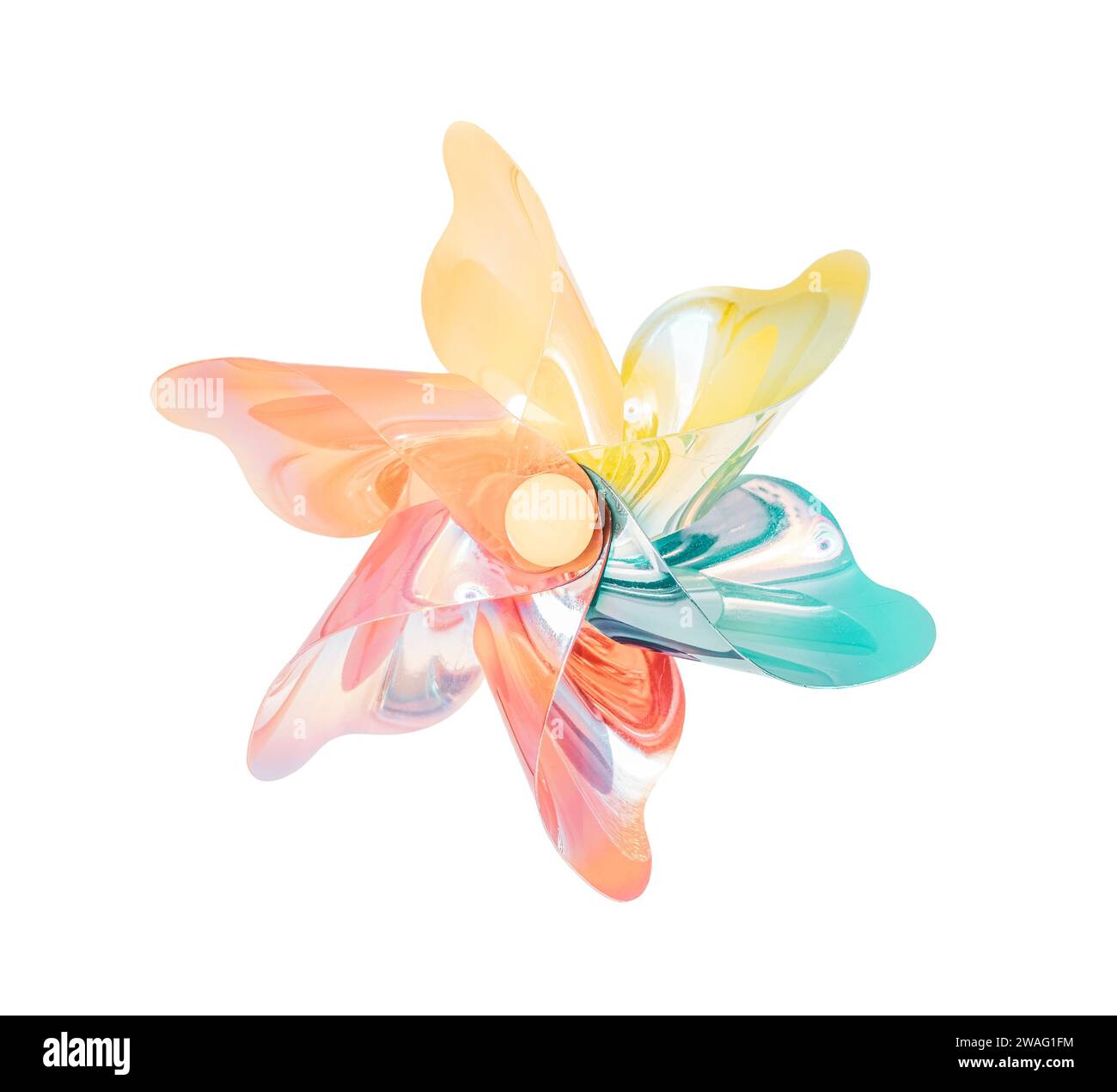 A front view of a regular toy pinwheel windmills with six differently ...