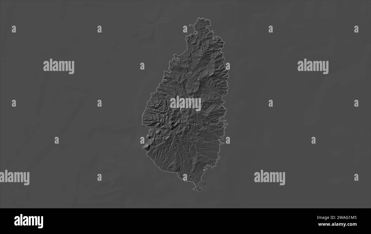 Saint Lucia highlighted on a Bilevel elevation map with lakes and ...